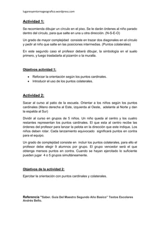 Guia para el profesor juguemos con los puntos cardinales | DOCX