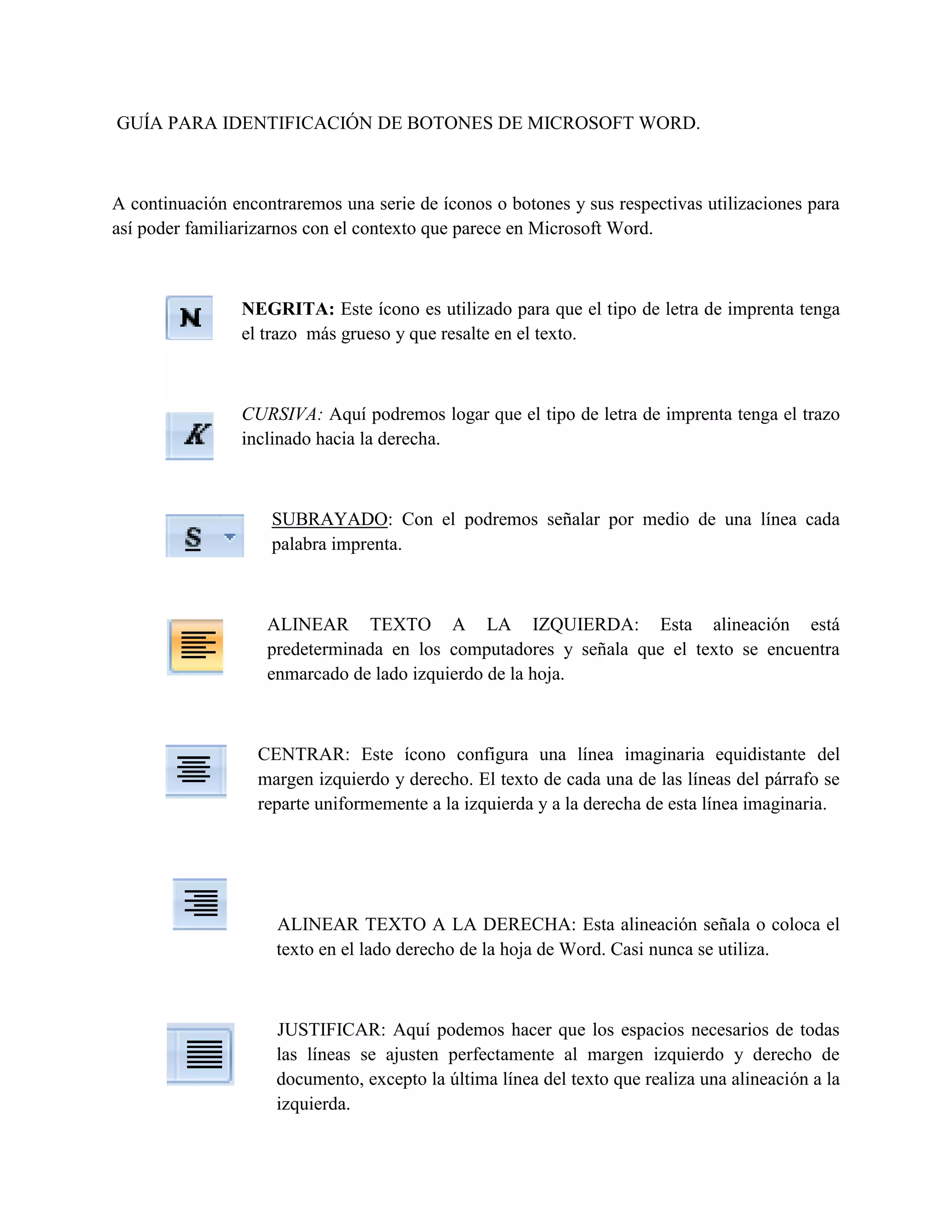 Guia para identificar los botones de microsoft word. | DOCX