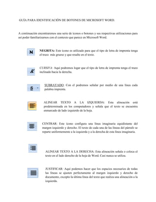 Guia para identificar los botones de microsoft word. | DOCX