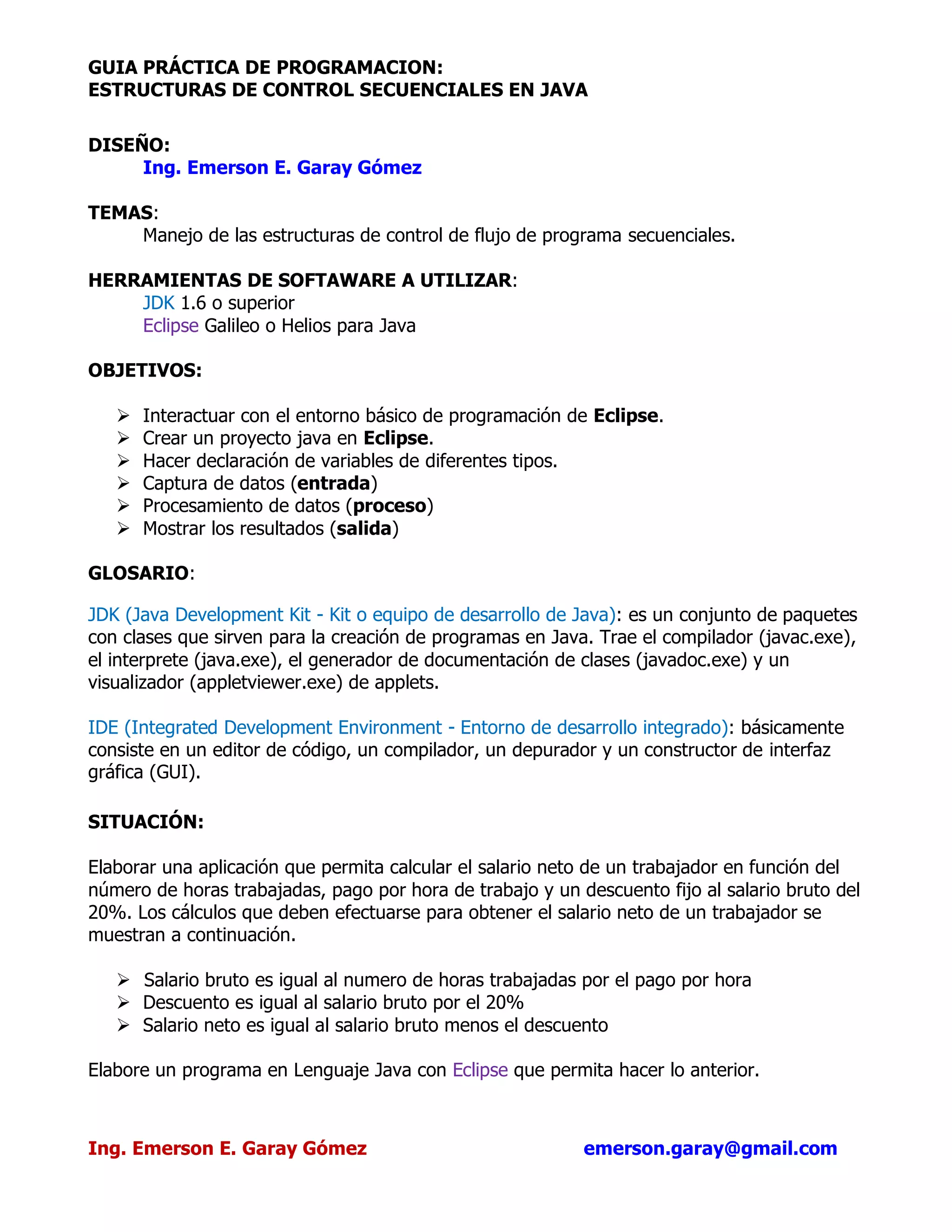 Guia practica secuenciales eclipse java 01 | PDF