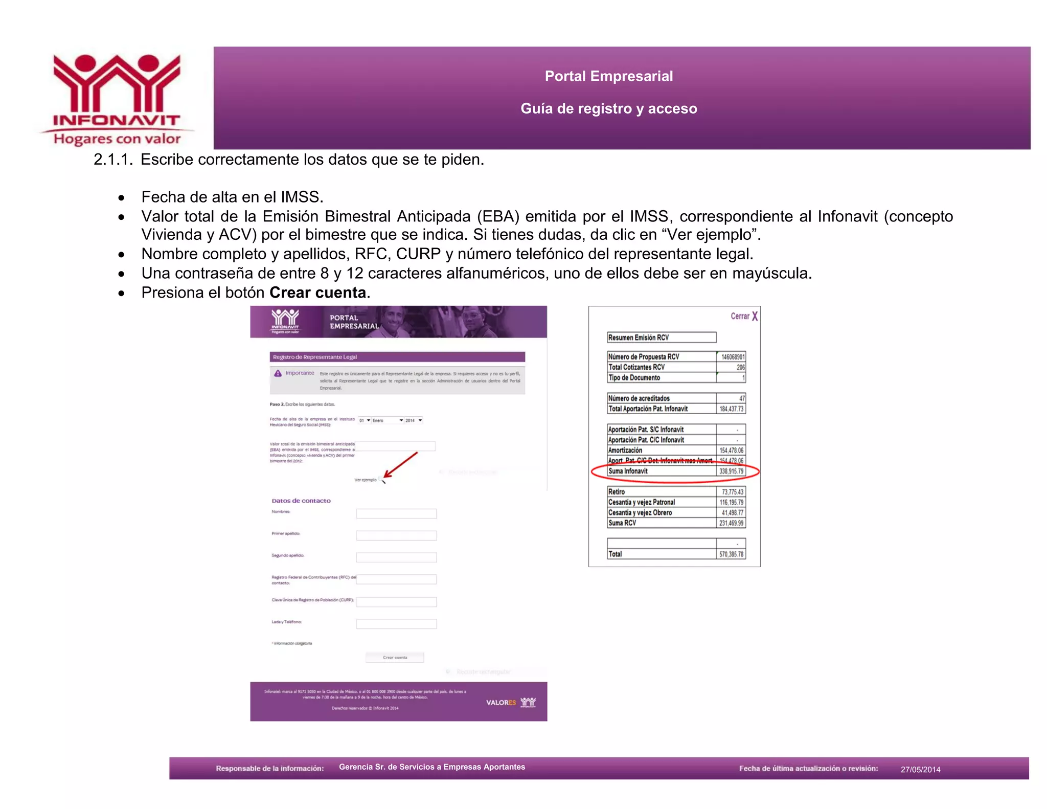 Guia registro y acceso Portal Empresarial del Infonavit | PDF