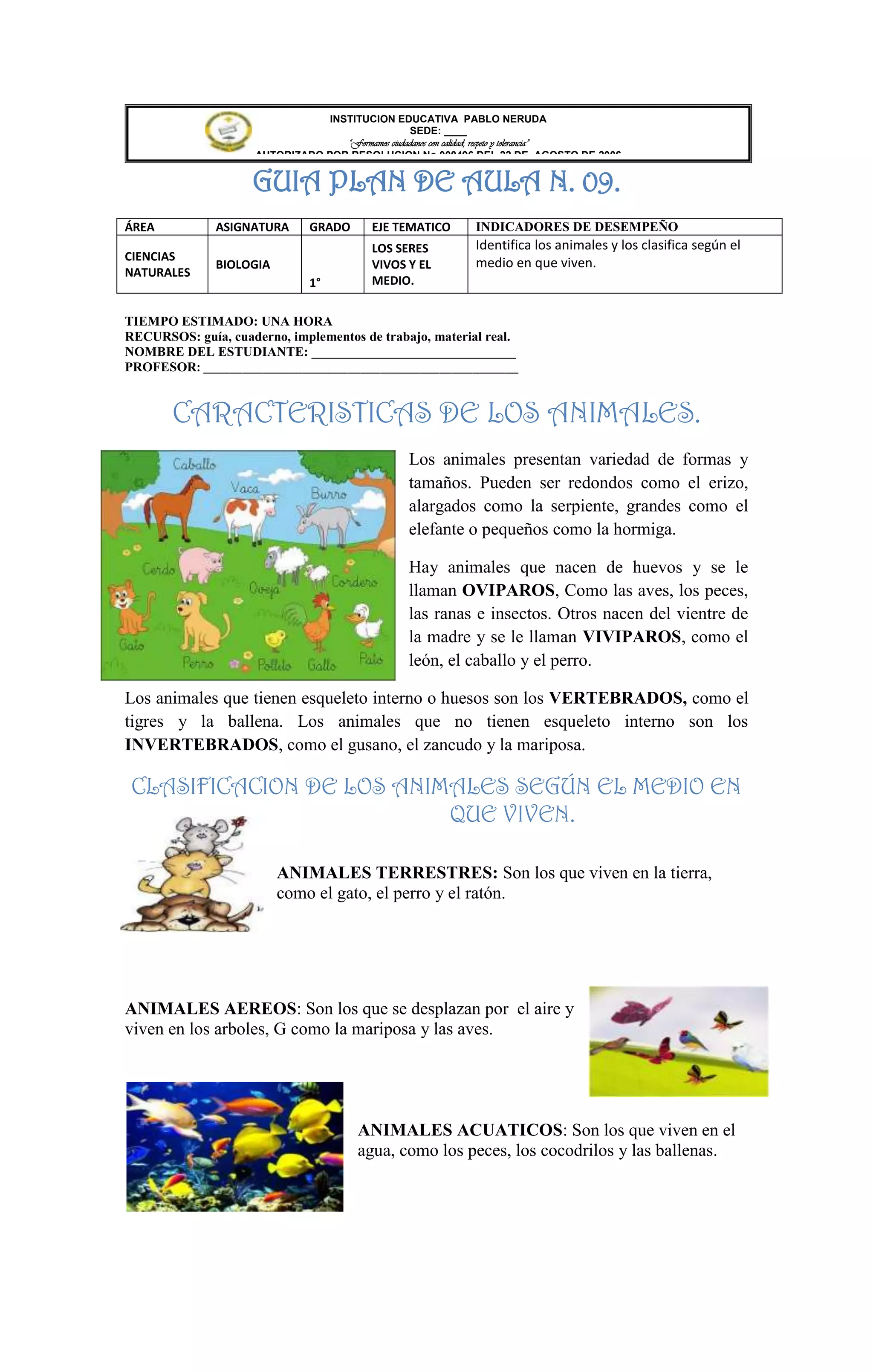 Guias de ciencias naturales. grado primero. | DOCX