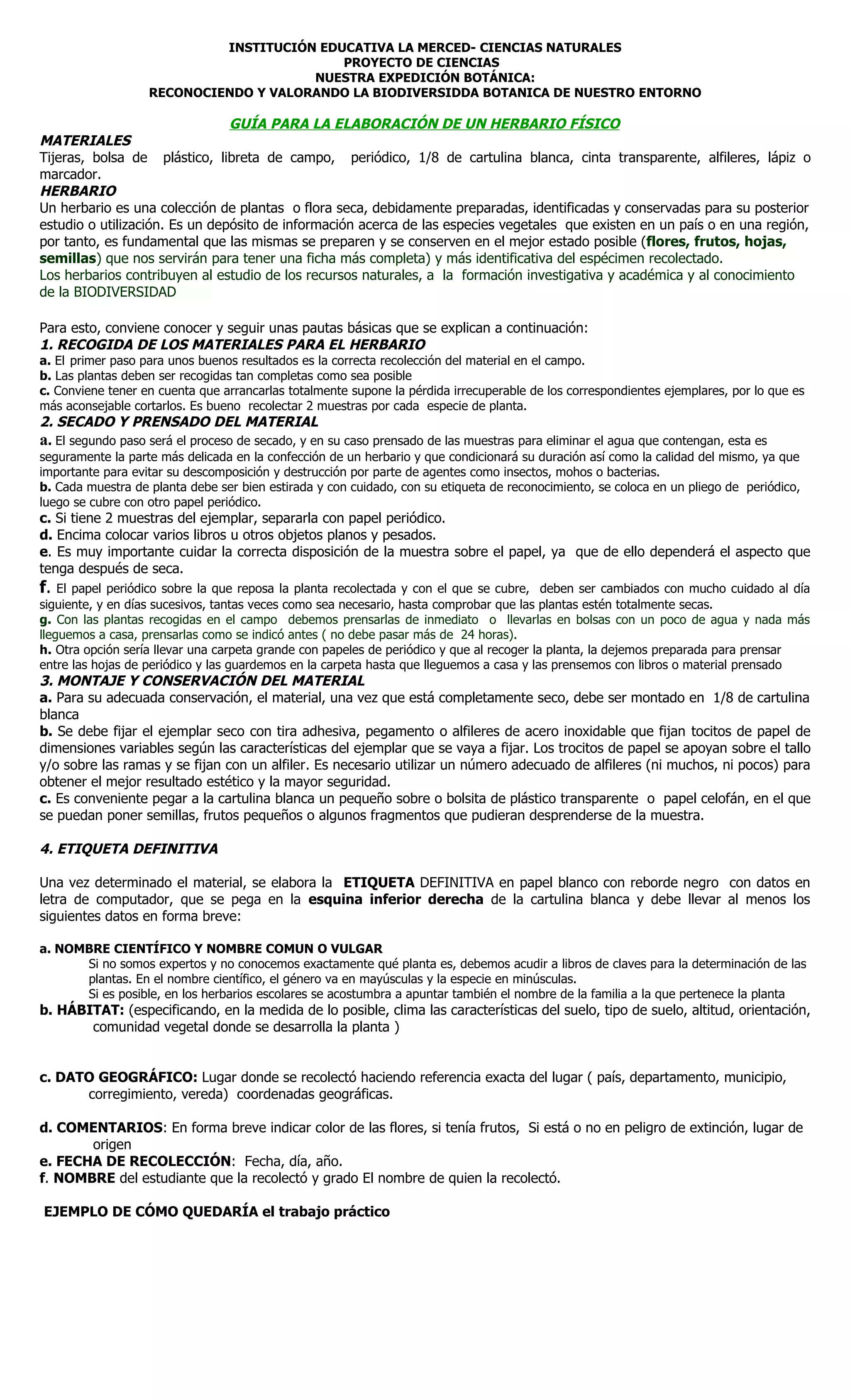 Guias herbario, adn, jardin botanico | DOC