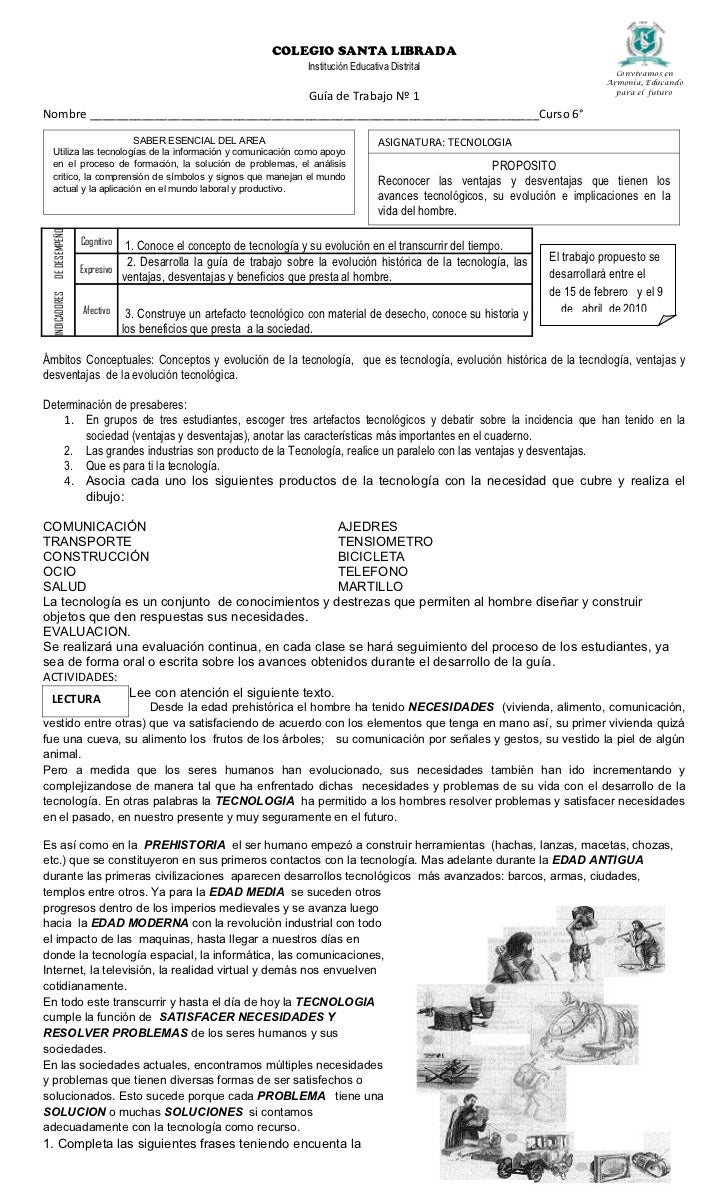 Guia tecnologia 6° 1er p. Guia tecnologia 6° 1er p.