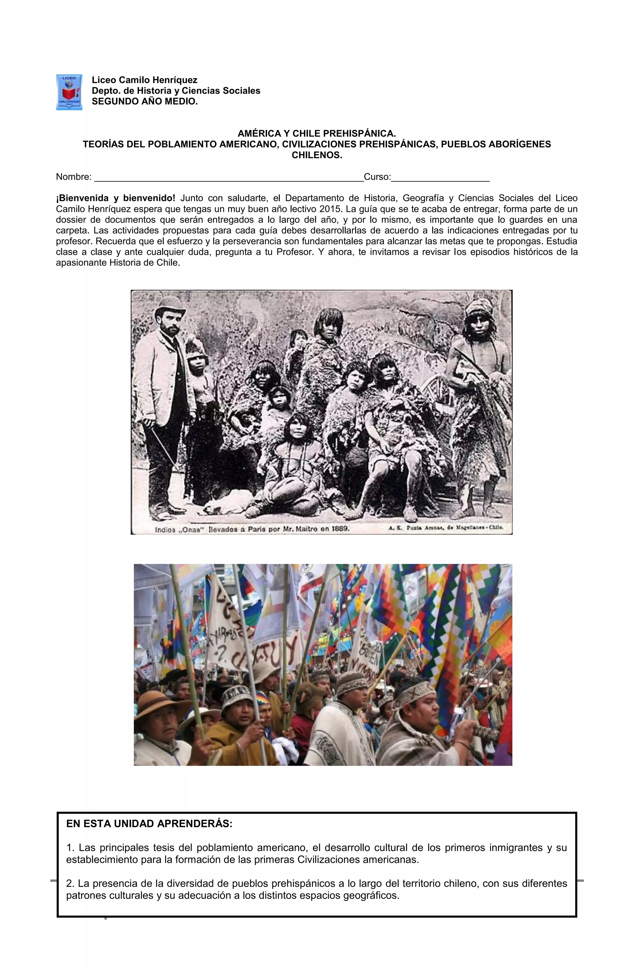Guia teorico practica 1 historia de chile - prehistoria americana | PDF
