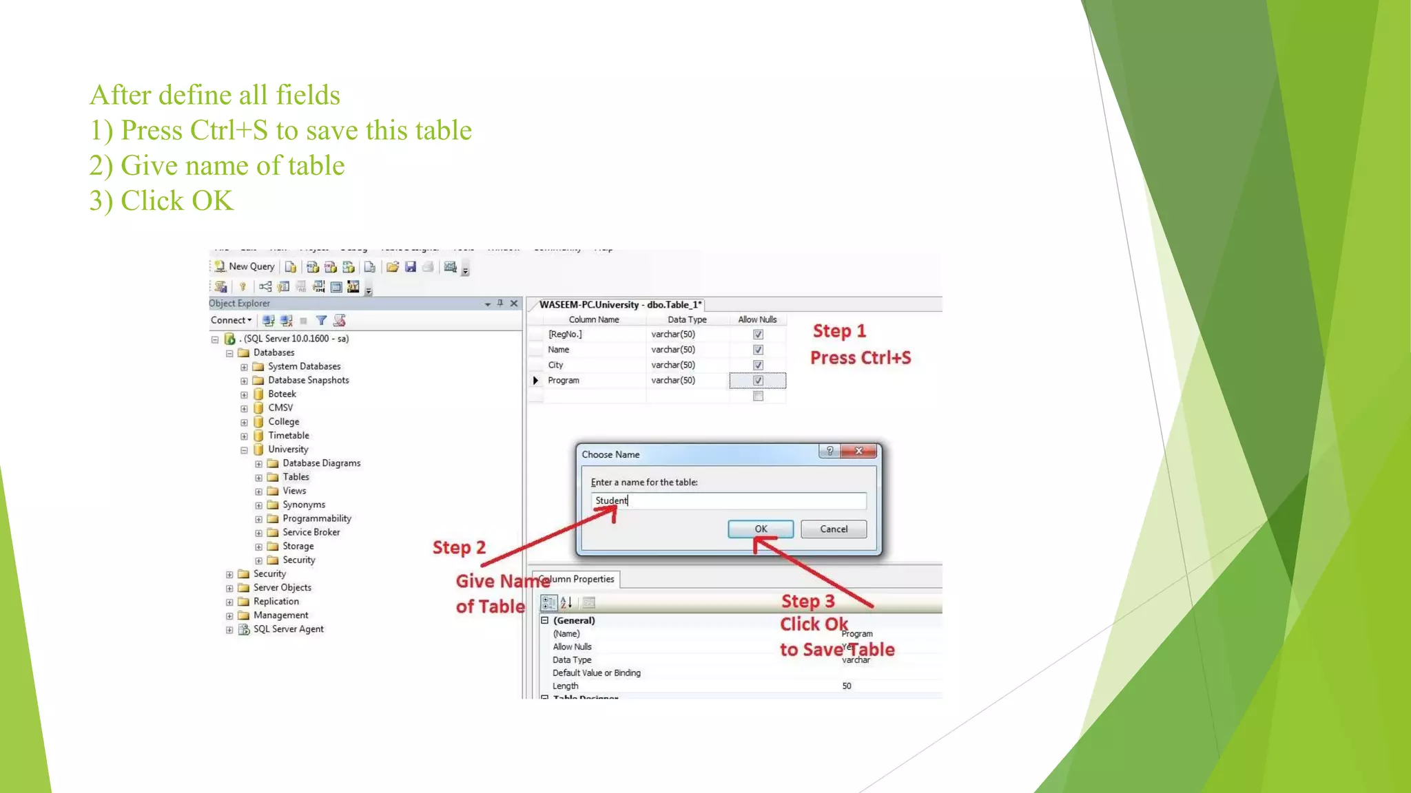 Gui creation of db and table | PPT