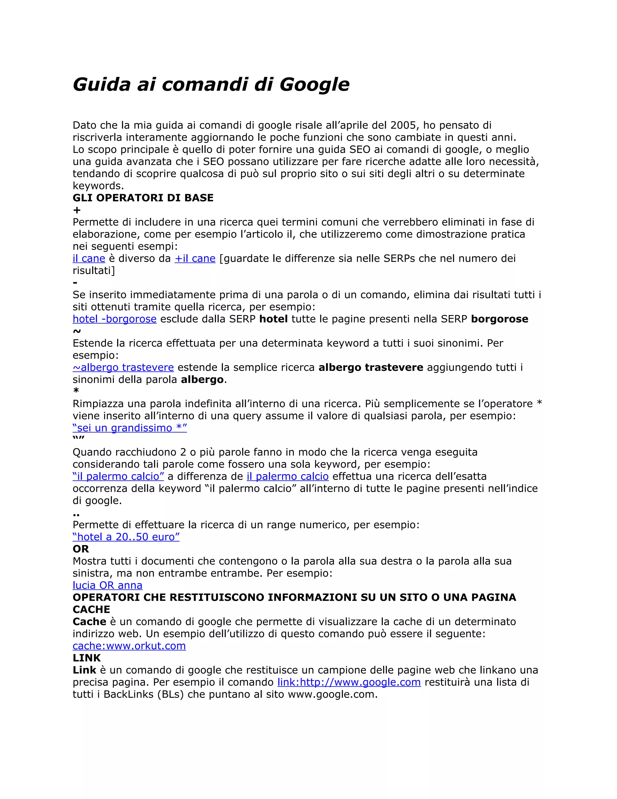 Guida Ai Comandi Di Google | PDF | Search | Internet