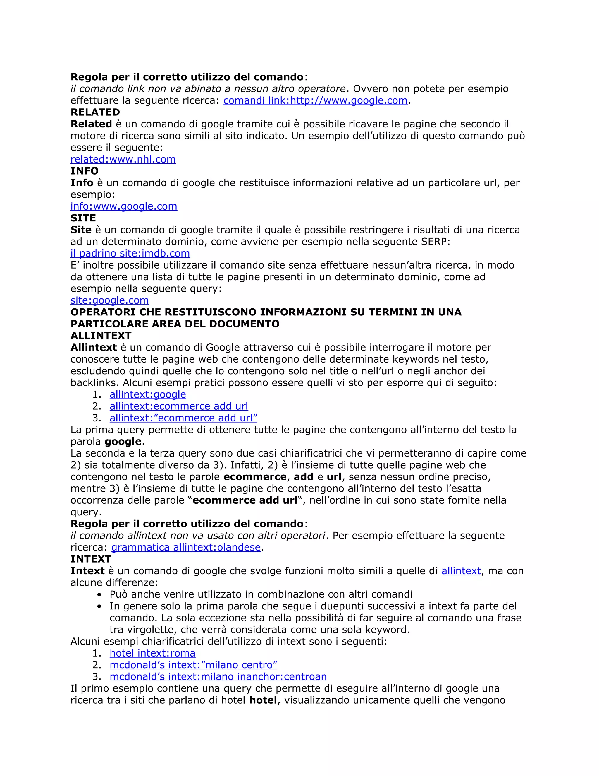 Guida Ai Comandi Di Google | PDF | Search | Internet