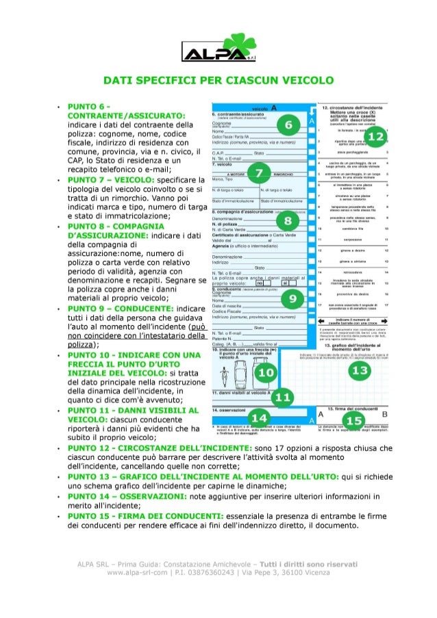 Guida alla constatazione amichevole Guida alla constatazione amichevole