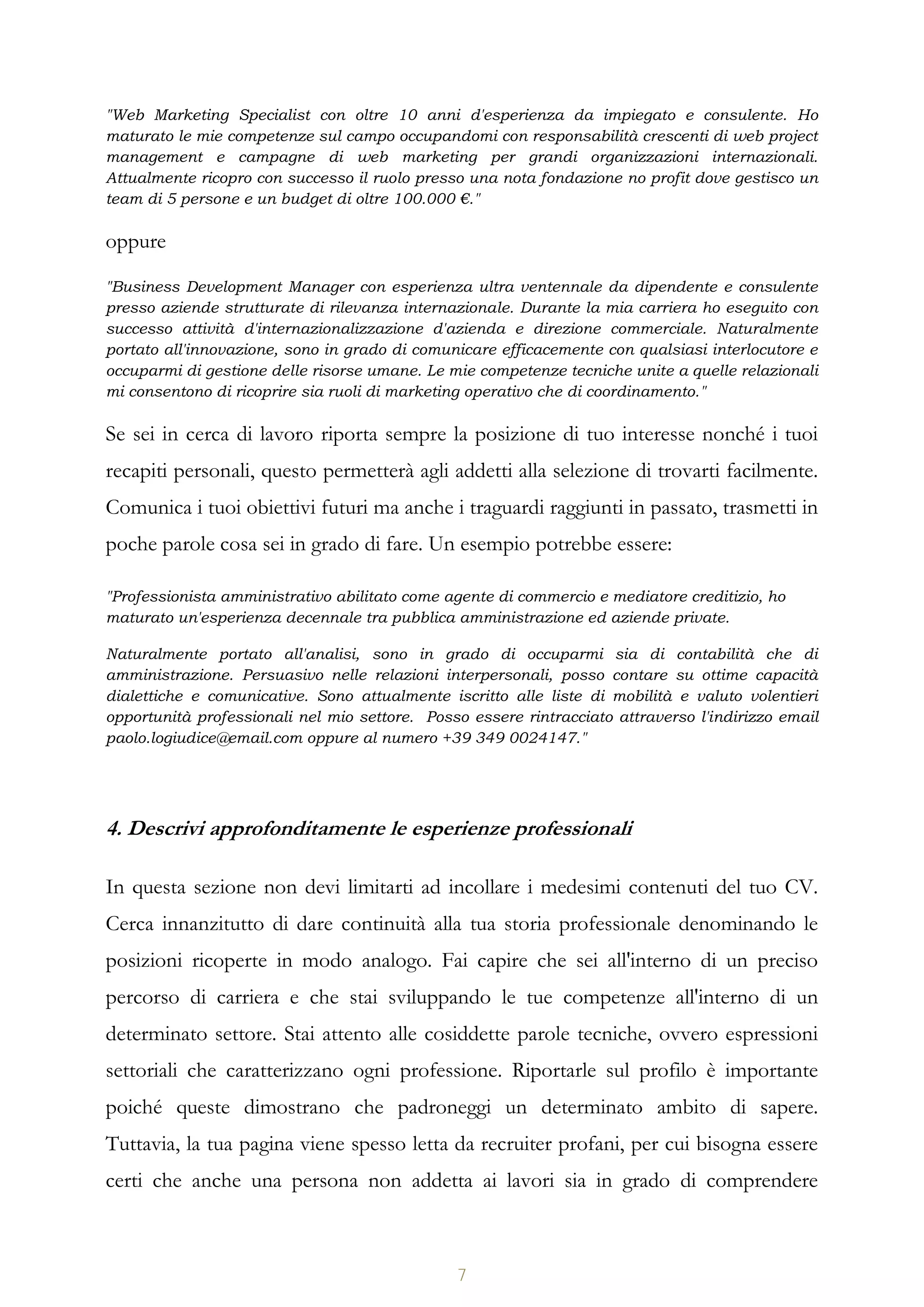 Guida alla scrittura del profilo LinkedIn | PDF