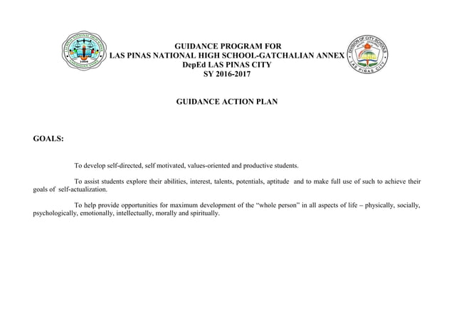 Guidance action plan | DOC | Education