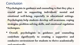 'Guidance and counselling- role of Psychologist in Guidance and ...
