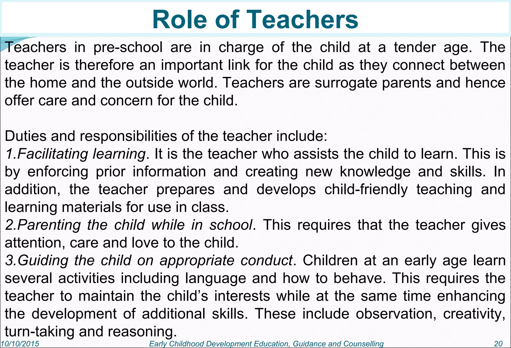 Guidance and Counselling Early Childhood Development Education | PPT