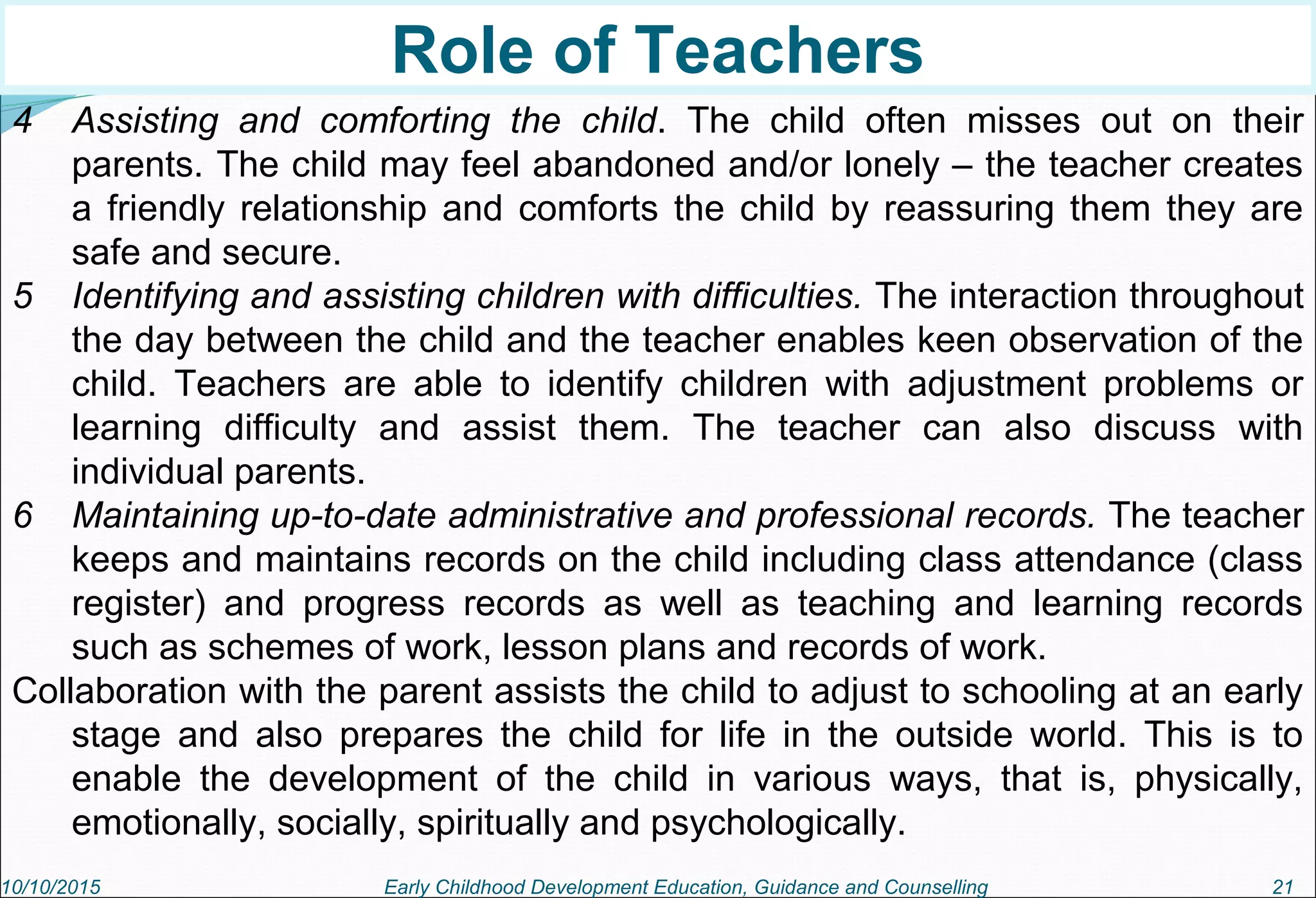 Guidance and Counselling Early Childhood Development Education | PPT