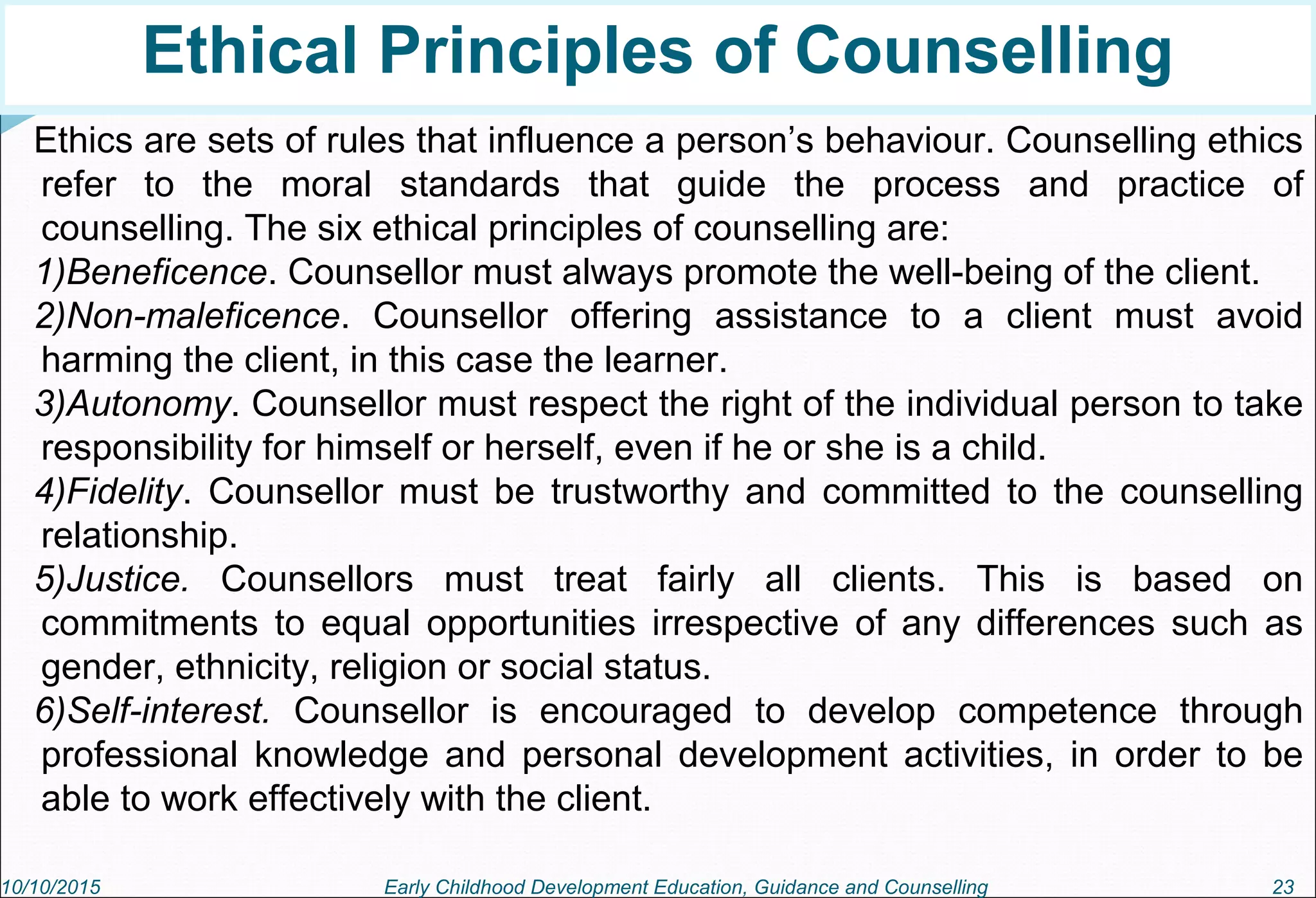 Guidance and Counselling Early Childhood Development Education | PPT