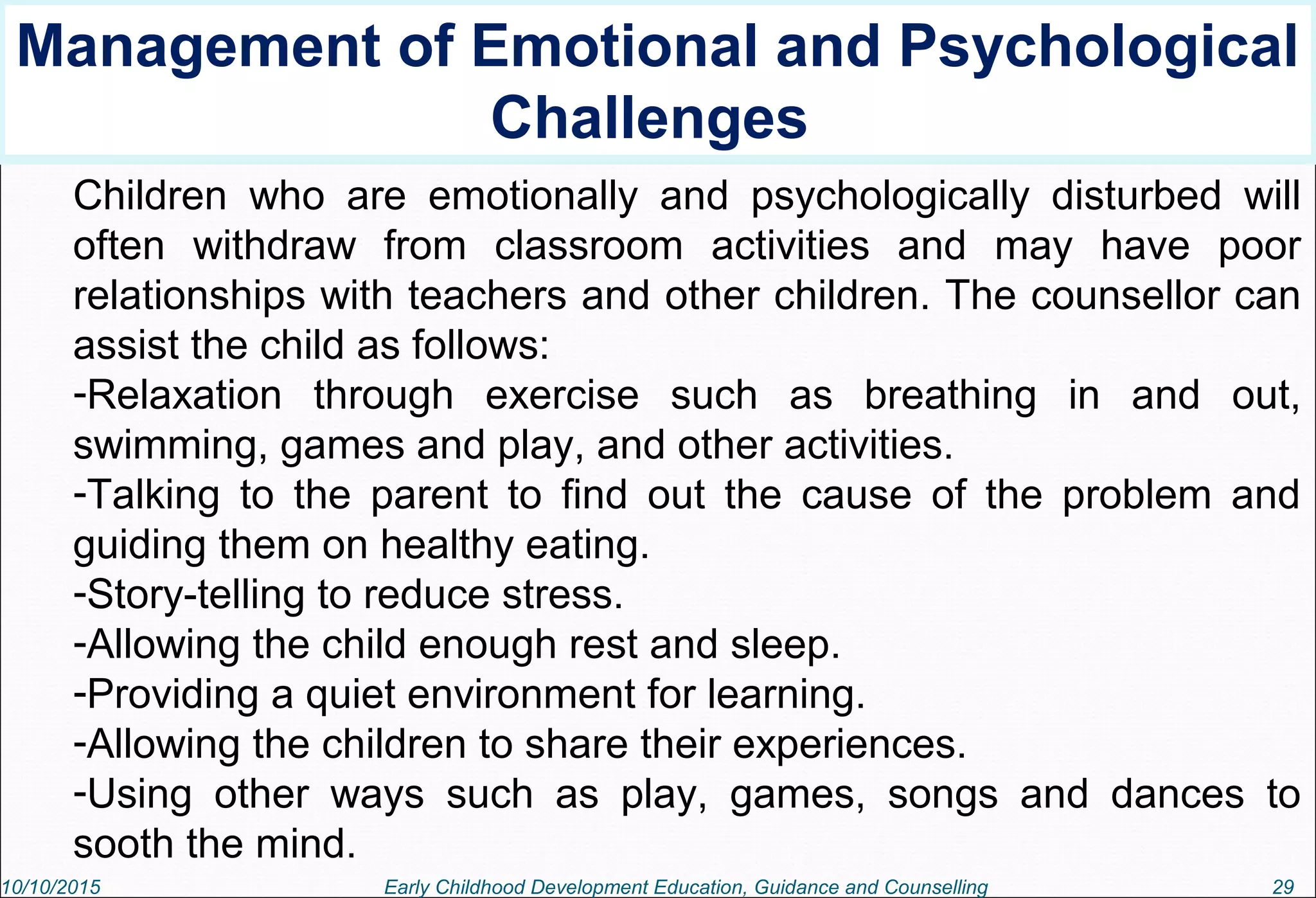 Guidance and Counselling Early Childhood Development Education | PPT