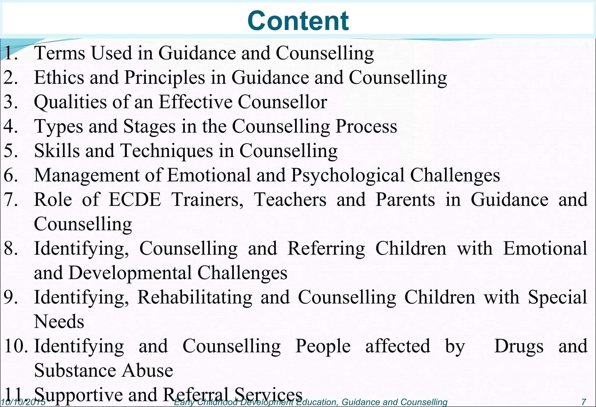 Guidance and Counselling Early Childhood Development Education | PPT