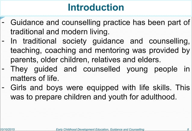Guidance and Counselling Early Childhood Development Education | PPT