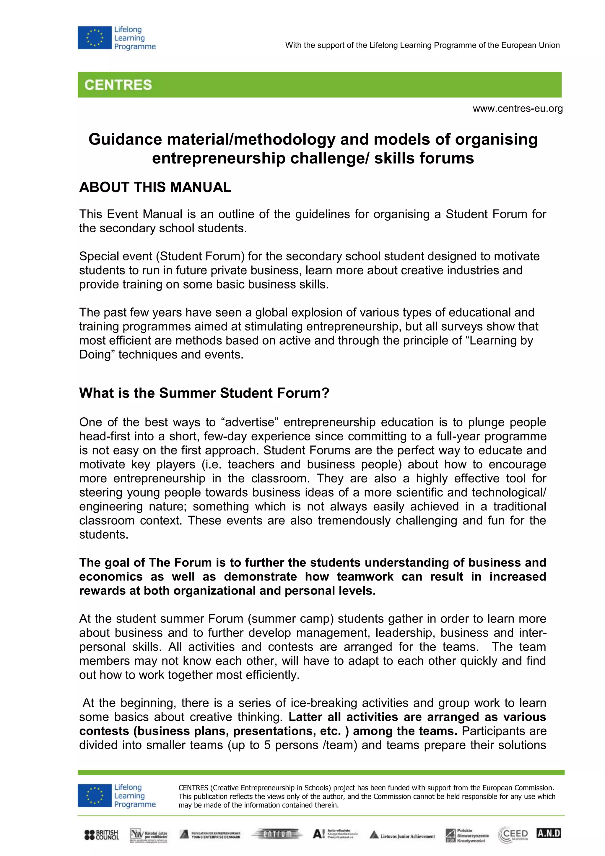 Guidance and models of organising entrepreneurship forums | PDF | Secondary Education | Education