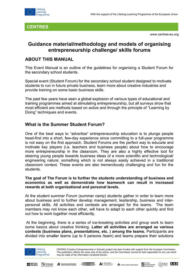 Guidance and models of organising entrepreneurship forums | PDF | Secondary Education | Education