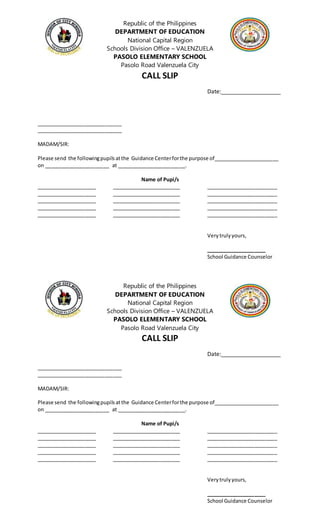 Guidance call slip | DOCX