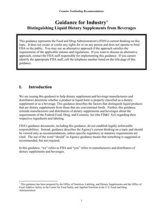 FDA's Guidance On Beverages Vs Dietary Supplements | PDF