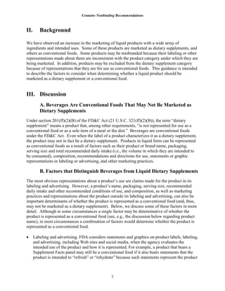 FDA's Guidance On Beverages Vs Dietary Supplements | PDF