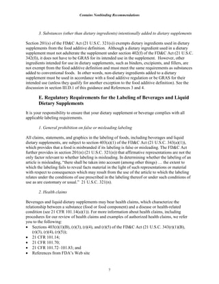 FDA's Guidance On Beverages Vs Dietary Supplements | PDF