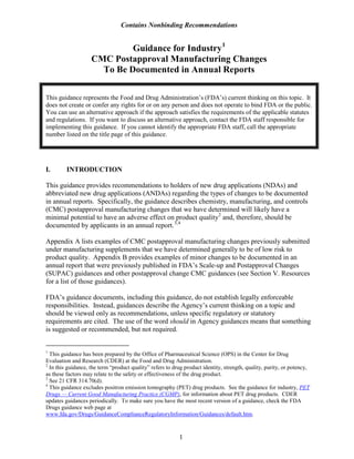 Guidance for industry cmc postapproval manufacturing changes to be ...