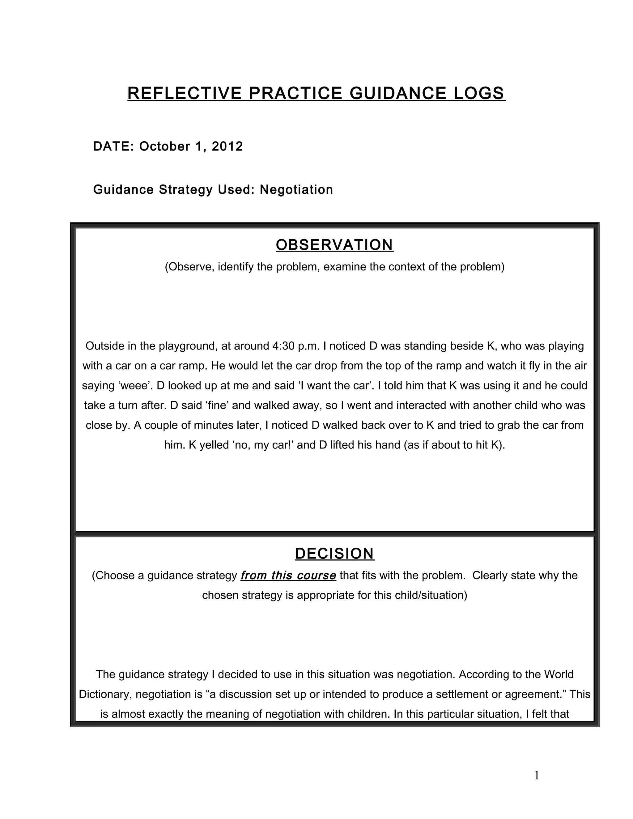 Guidance log one | DOC