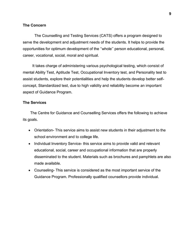 Introduction for Narrative Report at Guidance and Counseling Services