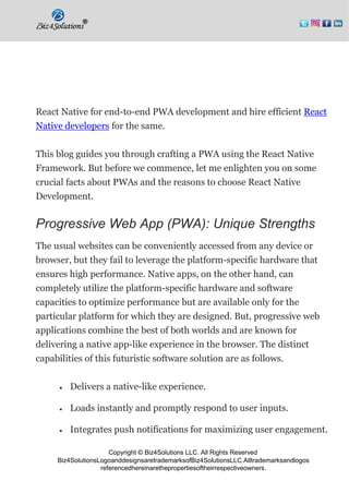 Guidance on how to develop a progressive web app using react native! | PDF