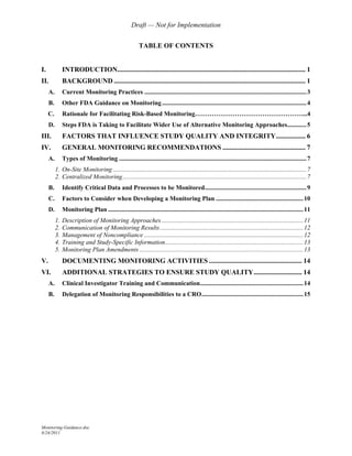 FDA GUIDANCE: Oversight Of Clinical Investigations Risk Based Approach ...