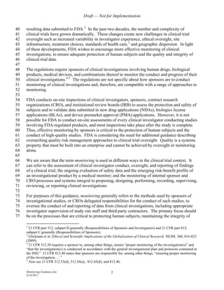 FDA GUIDANCE: Oversight Of Clinical Investigations Risk Based Approach ...