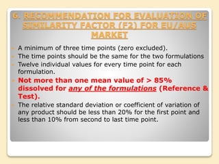 Guidance requirement for evaluation of similarity factor (f2) across ...