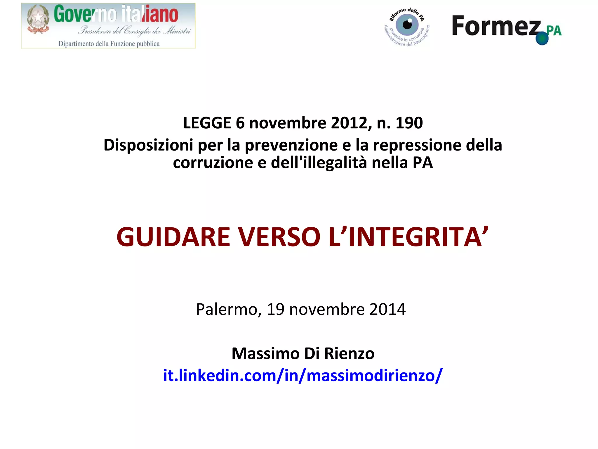 La leadership etica (art. 13 Codice di Comportamento PA) | PPT