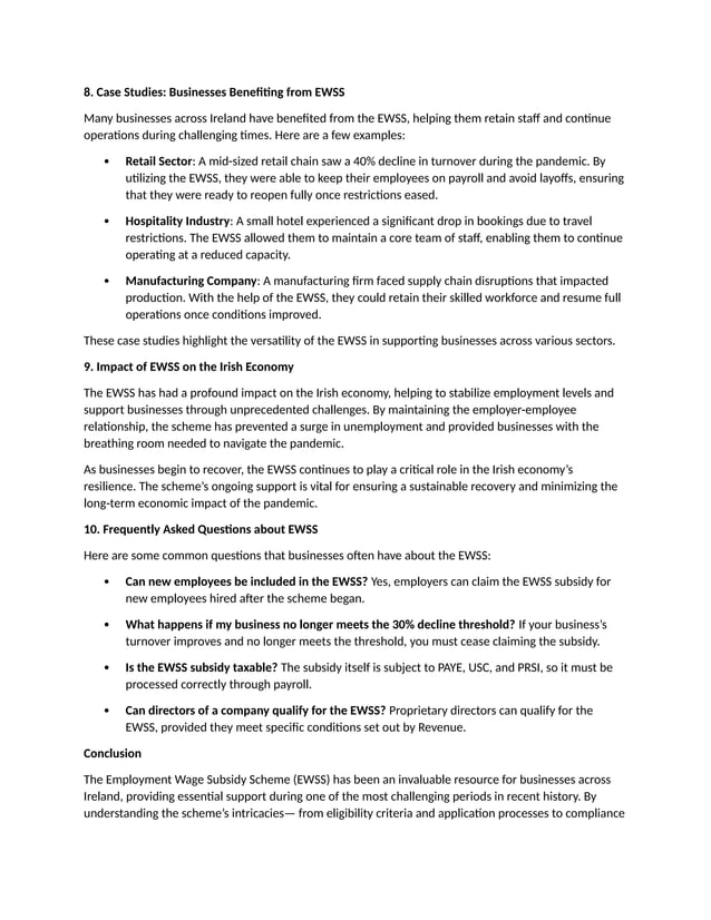 Guide – Employment Wage Subsidy Scheme (EWSS) in Ireland | PDF