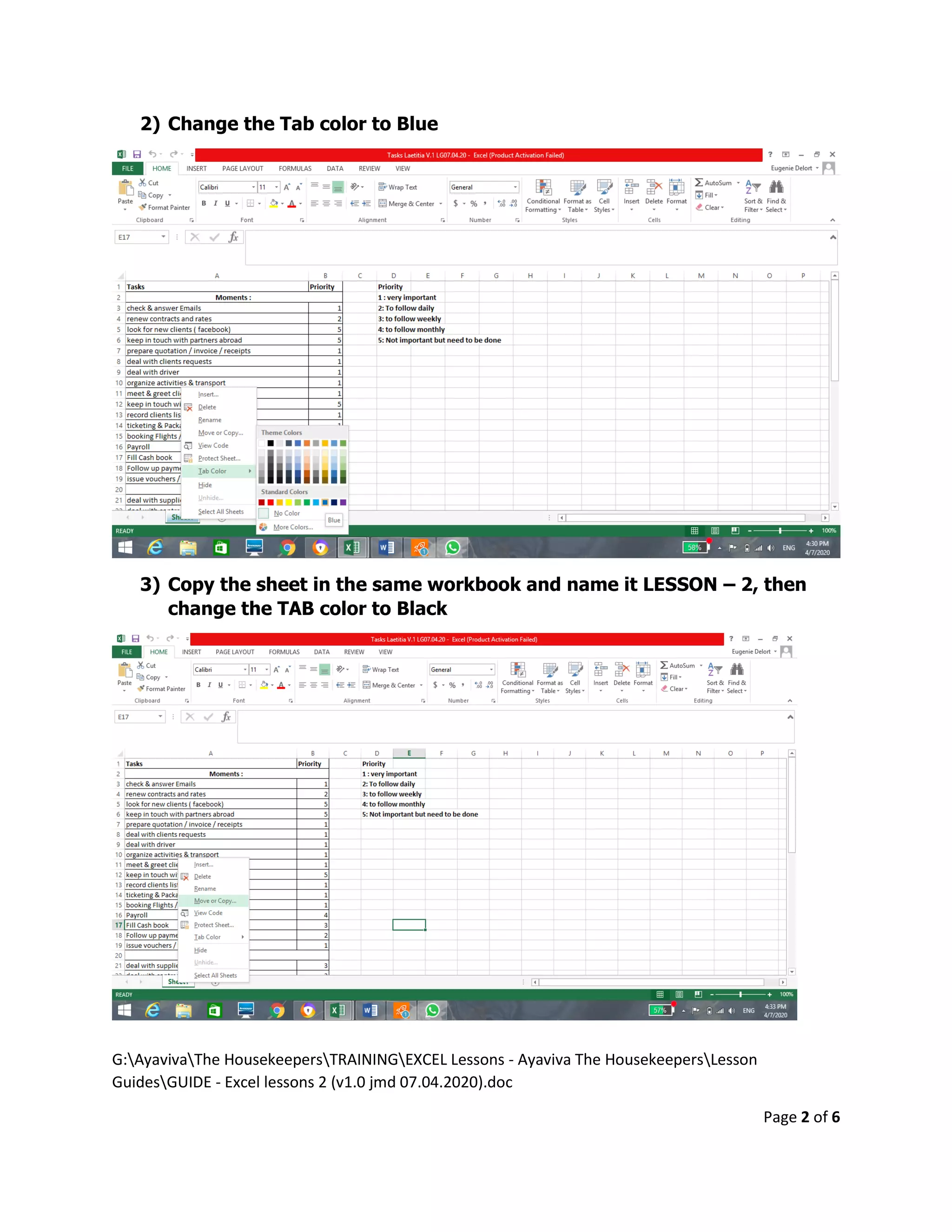 Guide excel lessons 2 (v1.0 jmd 07.04.2020) | PDF