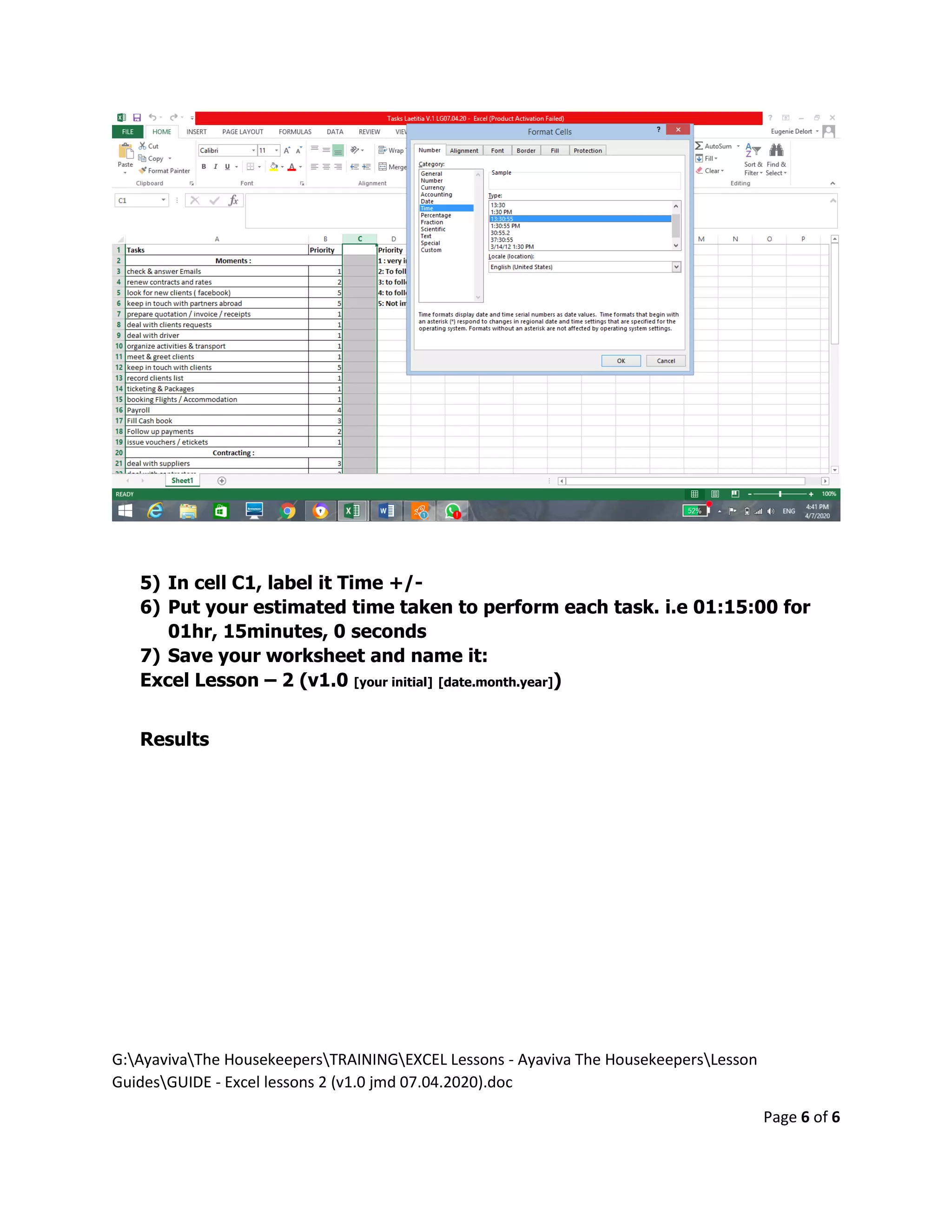 Guide excel lessons 2 (v1.0 jmd 07.04.2020) | PDF