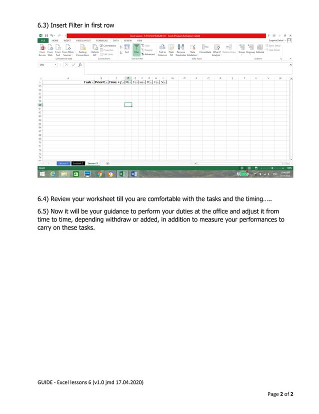Guide excel lessons 6 (v1.0 jmd 17.04.2020) | PDF