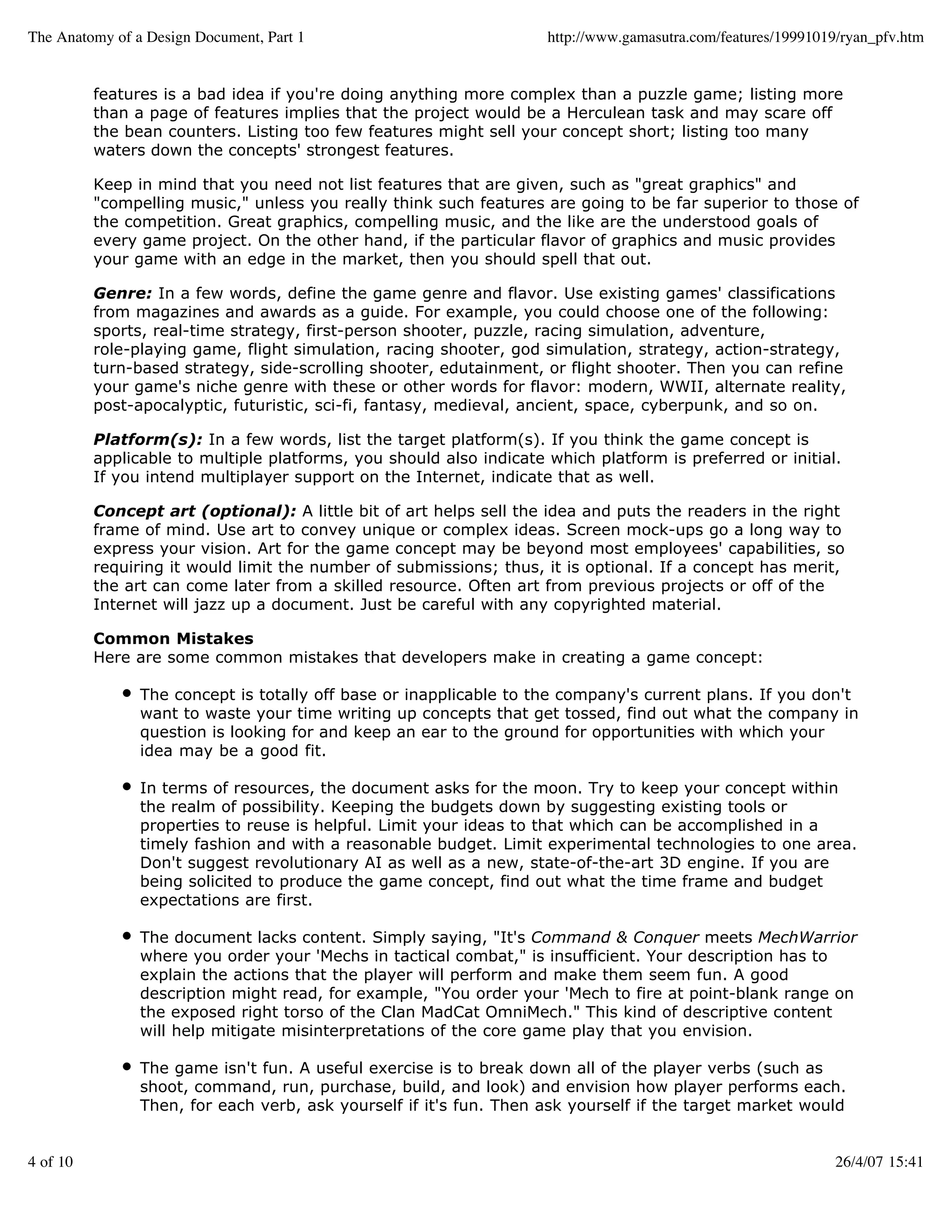 Guide to creation of game concept document | PDF