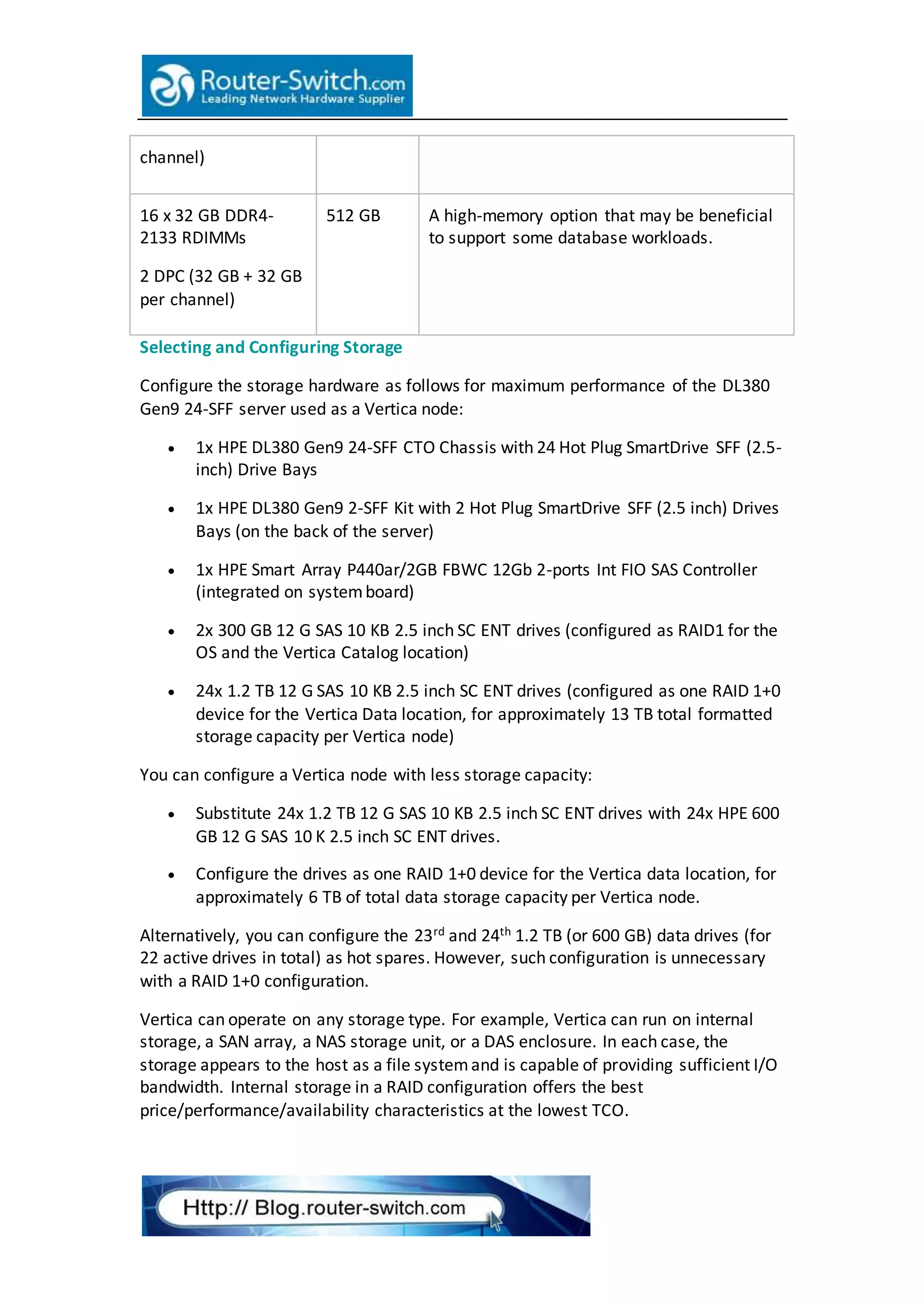 Guide using the hpe dl380 gen9 24-sff server as a vertica node | DOCX
