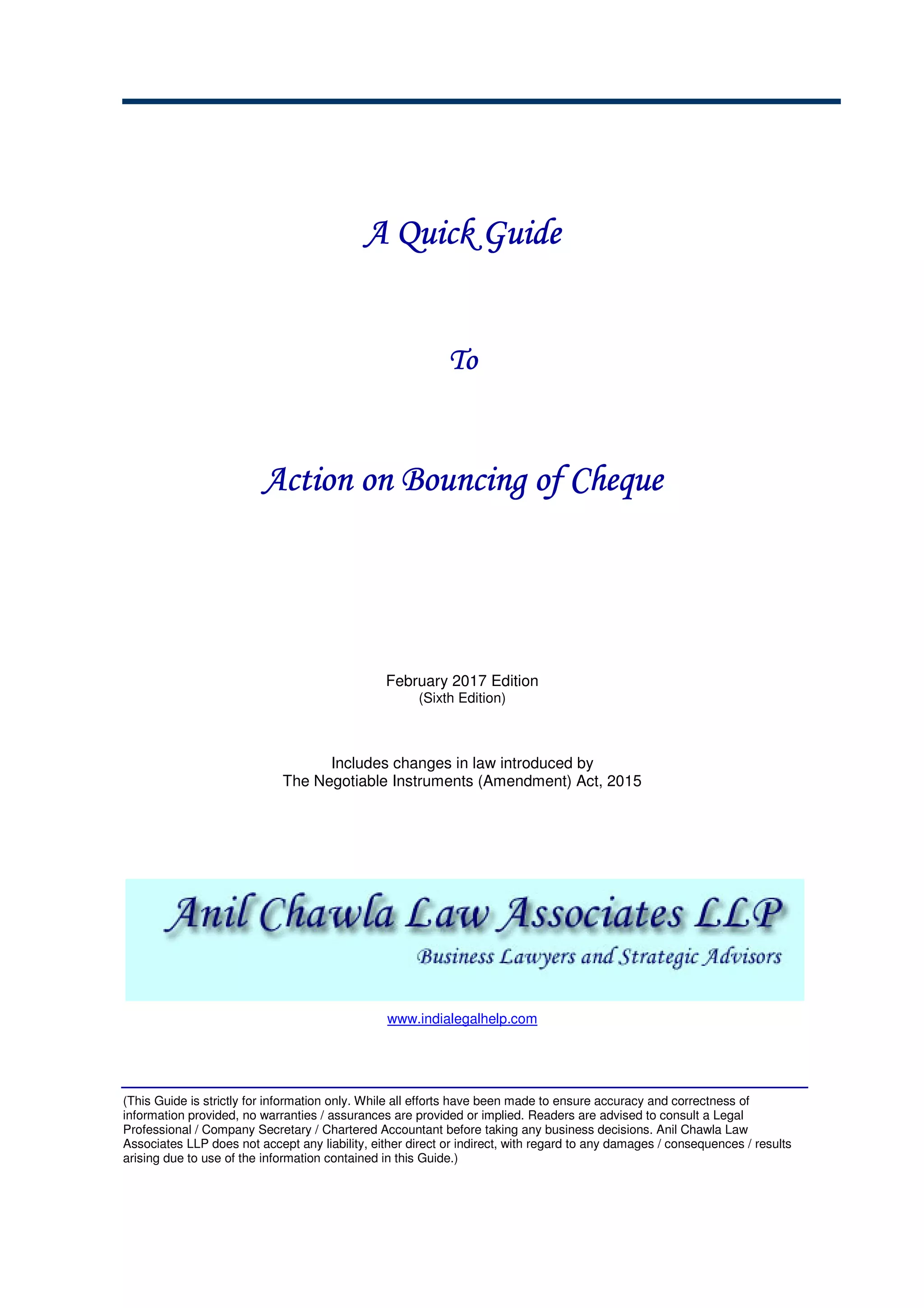 A Quick Guide to Action on Bouncing of Cheque | PDF