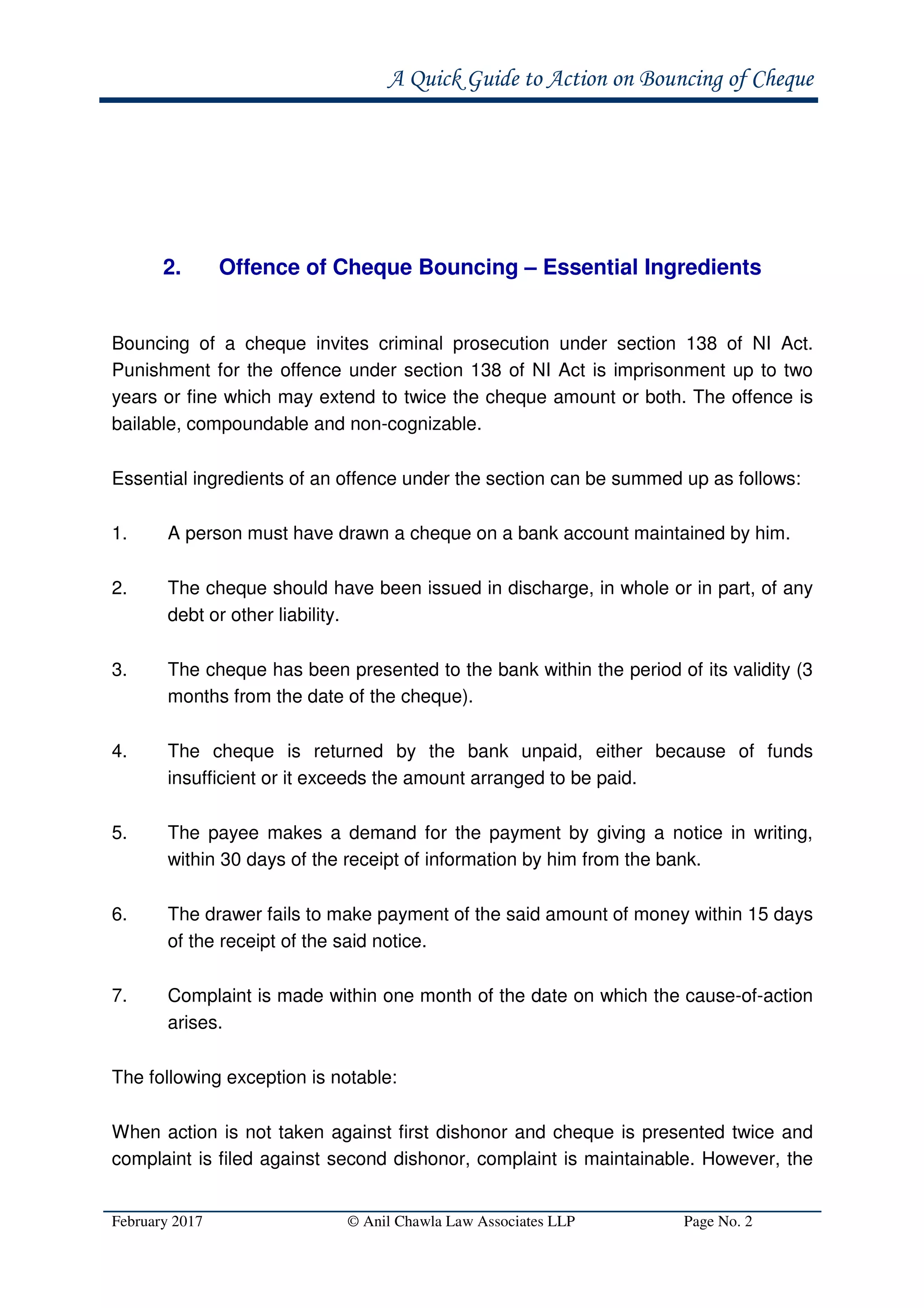 A Quick Guide to Action on Bouncing of Cheque | PDF