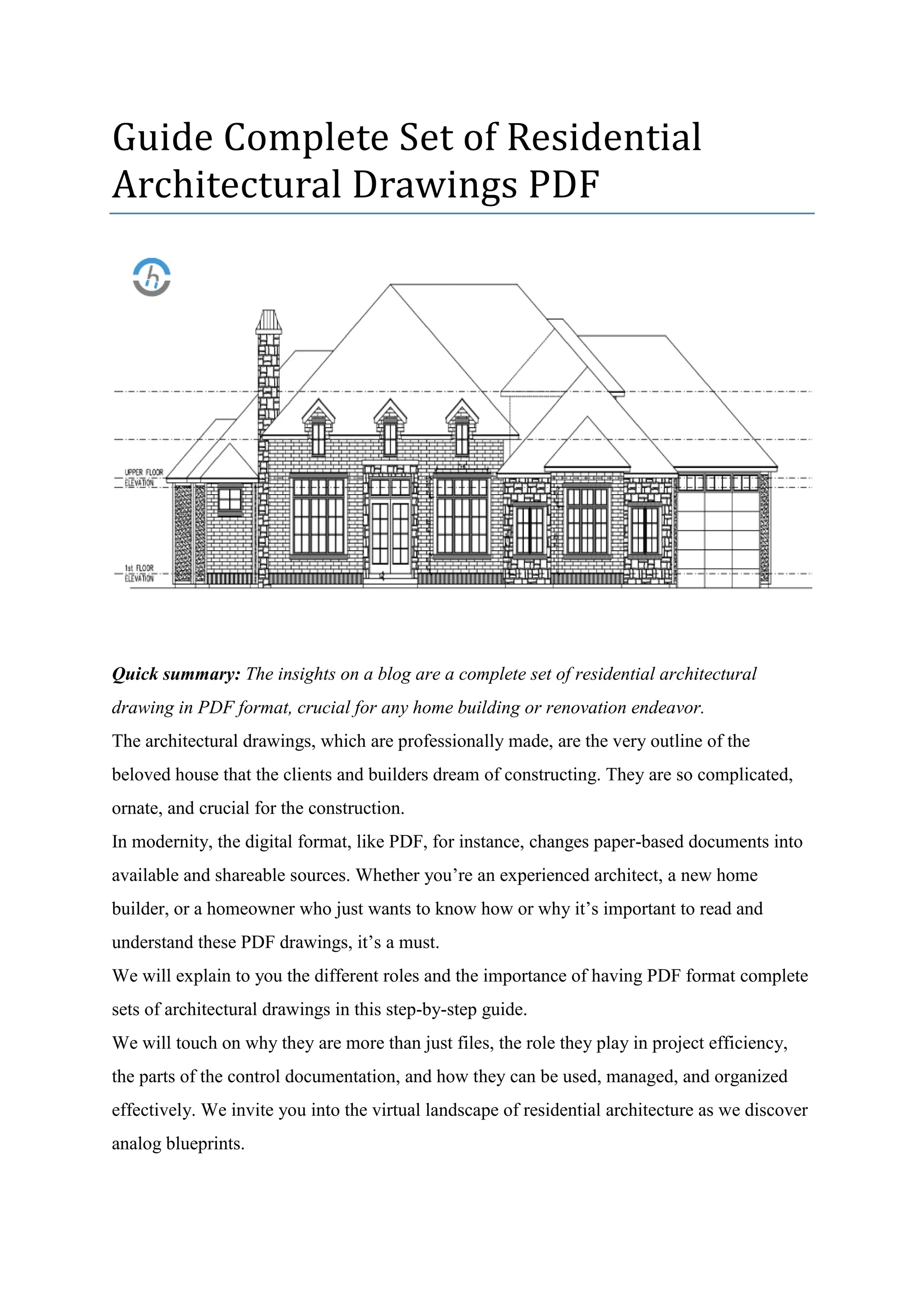 Guide Complete Set of Residential Architectural Drawings PDF | PDF