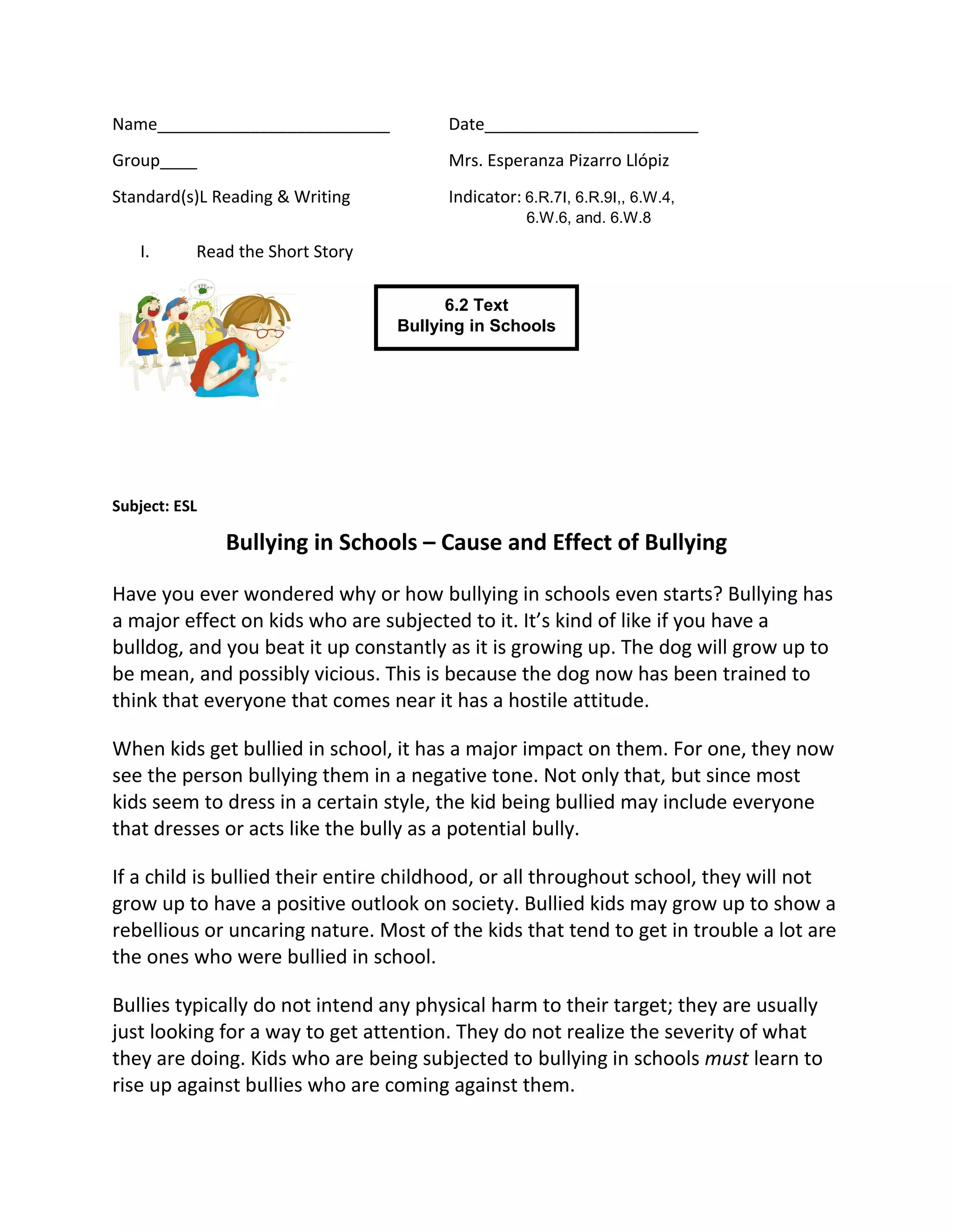 Guided questions bullying at school and short story1 | PDF | Parenting ...