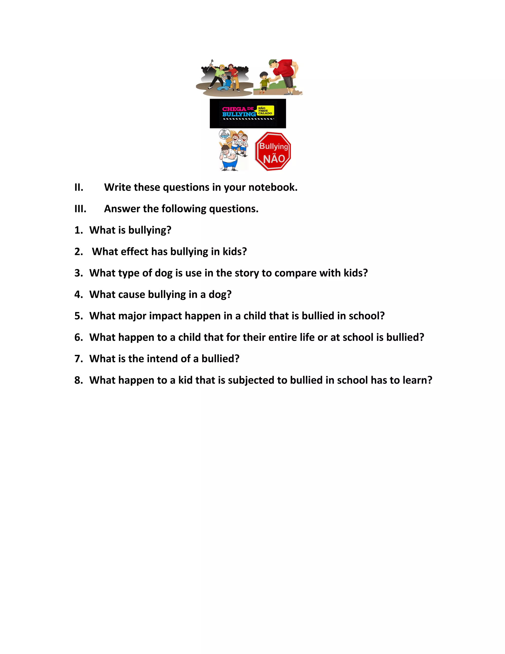 Guided questions bullying at school and short story1 | PDF