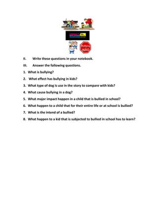 Guided questions bullying at school and short story1 | PDF