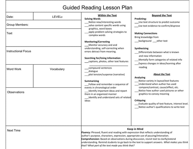 Guided reading lesson_plans_universal_template-3 | PPT