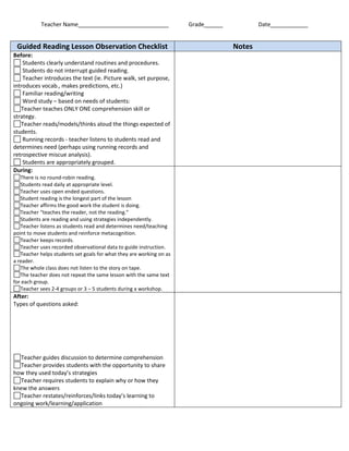 Guided reading look fors | PDF